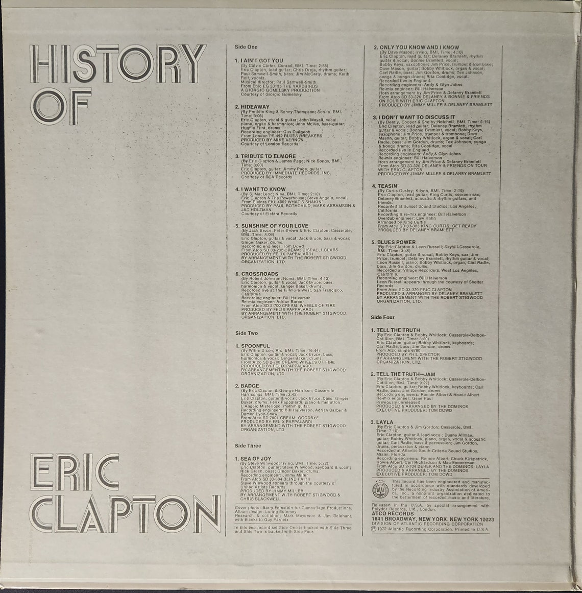 Eric Clapton History of Eric Clapton. Vintage 1972 Vinyl LP. - Etsy