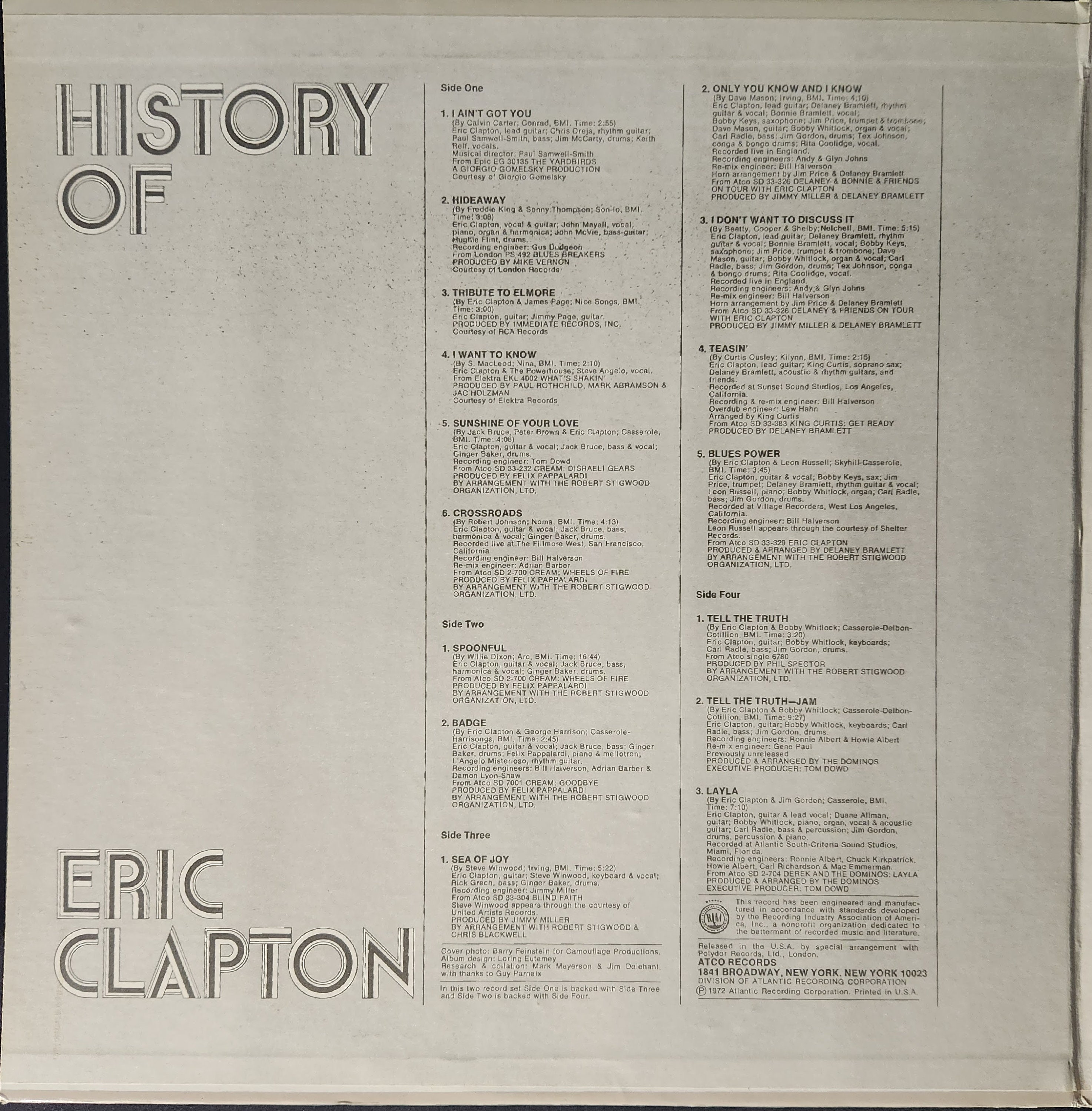 Eric Clapton History of Eric Clapton. Vintage 1972 Vinyl LP. FREE ...