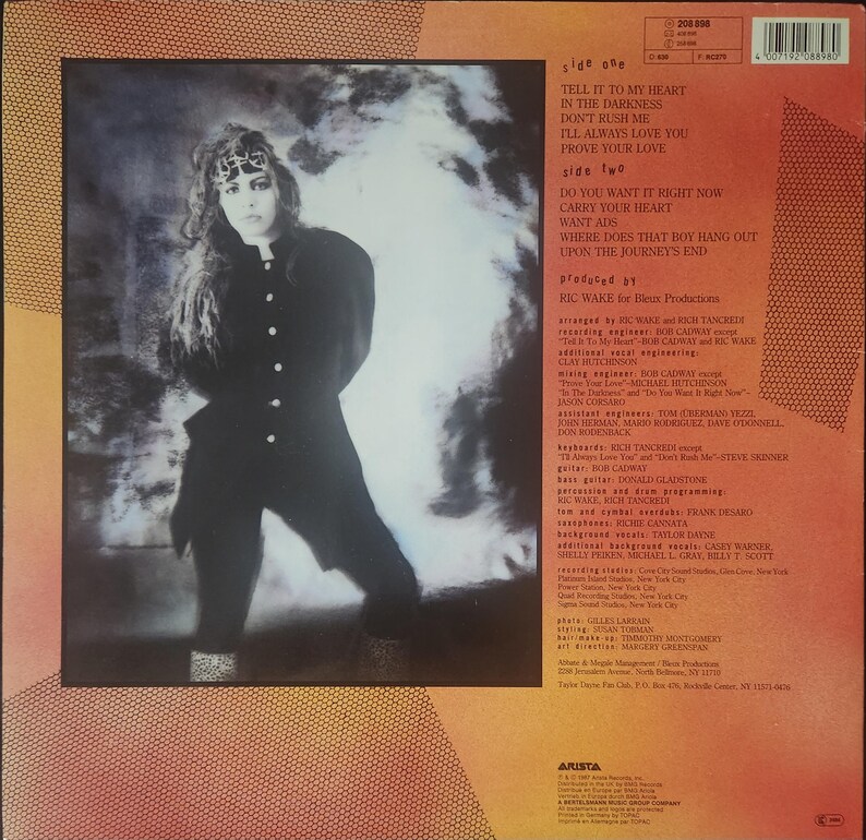 Taylor Dayne Tell It to My Heart. Vintage 1987 Vinyl LP. FREE SHIPPING ...