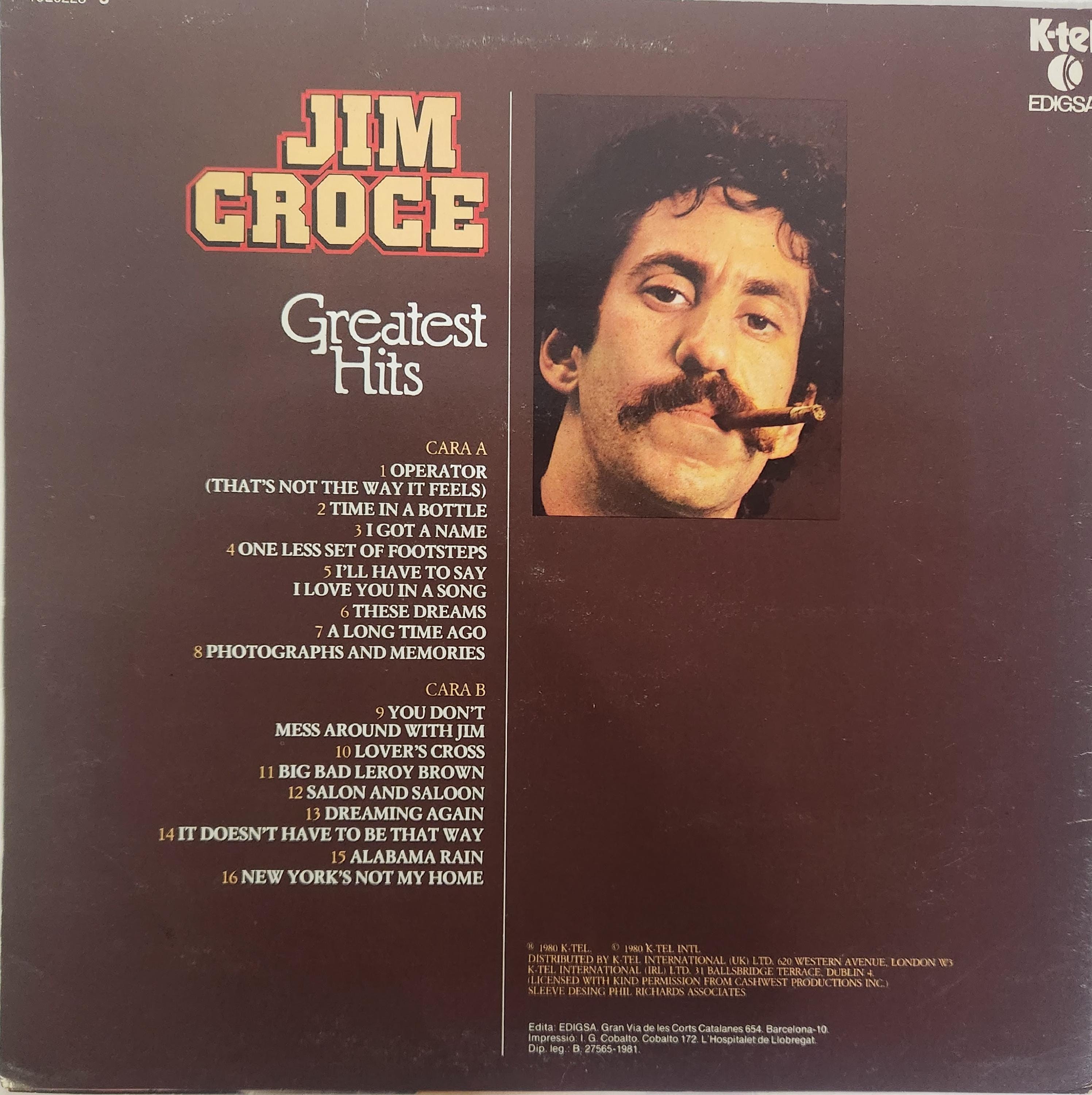 Jim Croce – Greatest Hits Vinyl LP | Vintage 1980 Compilation | Singer ...