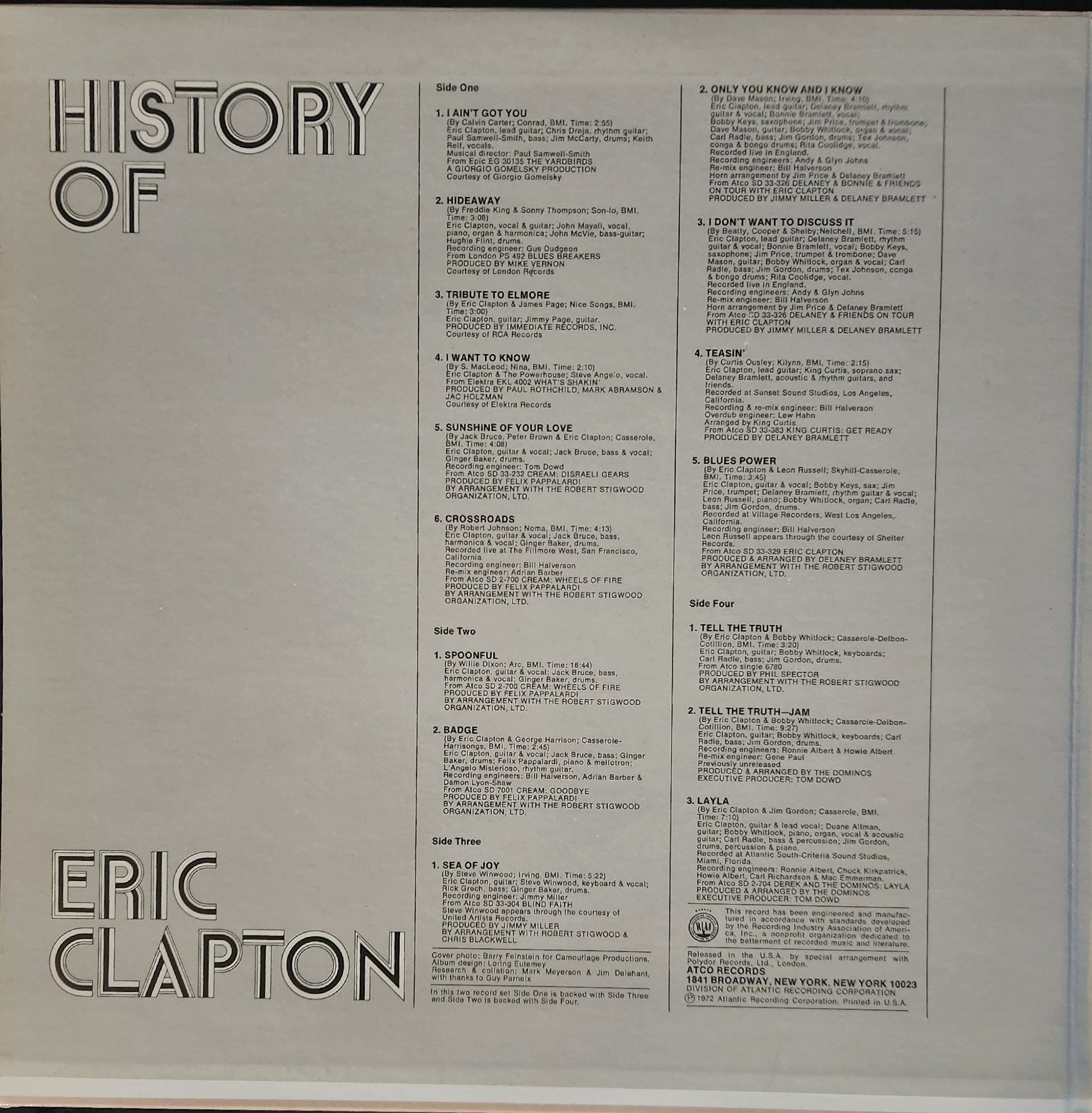 Eric Clapton History of Eric Clapton. Vintage 1972 Vinyl LP. FREE ...