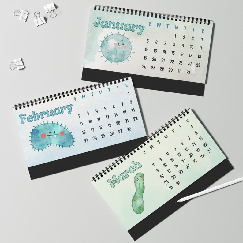 Microbiology Desk Calendar 2026: Watercolor Virus & Bacteria Art ...