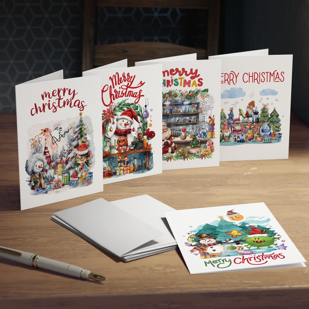 Science Majors Teacher Christmas Greeting Cards Set, Physics Biology ...