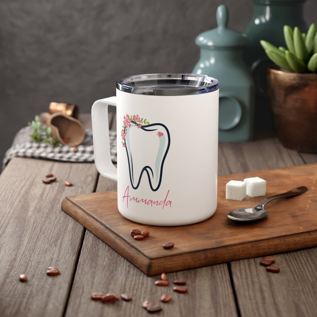 Personalized Dental Mug: Floral Tooth Design, Dentist Gift - Etsy