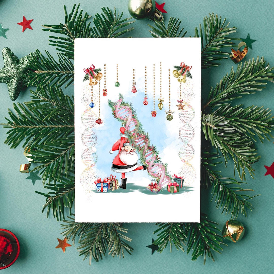 DNA Genetics Set of 5 Greeting Cards, Biology Xmas Cards, Genetics ...