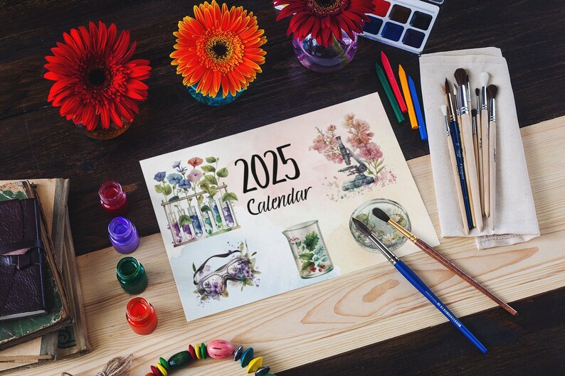 2025 Year Calendar Printable, Monthly Laboratory A4 Pdf PNG Calendar ...