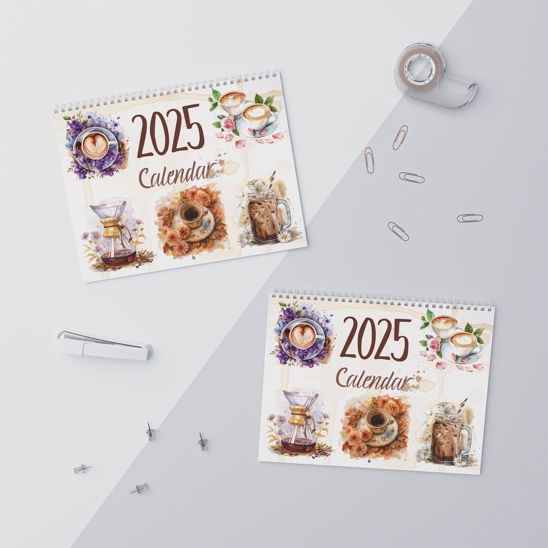 Coffee Wall Calendar 2025, Aesthetic Watercolor Floral Espresso Drink ...