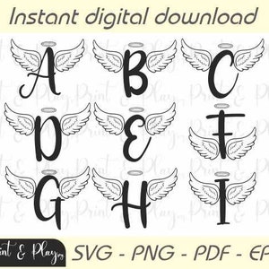 Angel Wings Monogram Alphabet SVG, PNG, PDF, Monogram Frame Alphabet ...