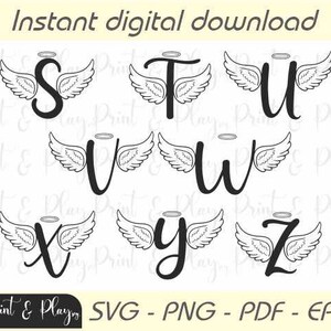 Angel Wings Monogram Alphabet SVG, PNG, PDF, Monogram Frame Alphabet ...