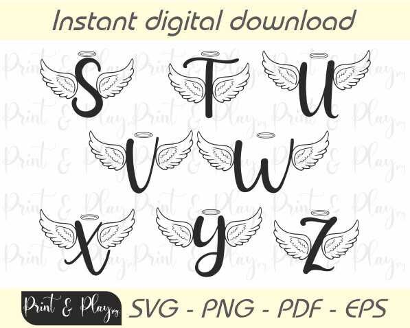 Angel Wings Monogram Alphabet SVG, PNG, PDF, Monogram Frame Alphabet ...