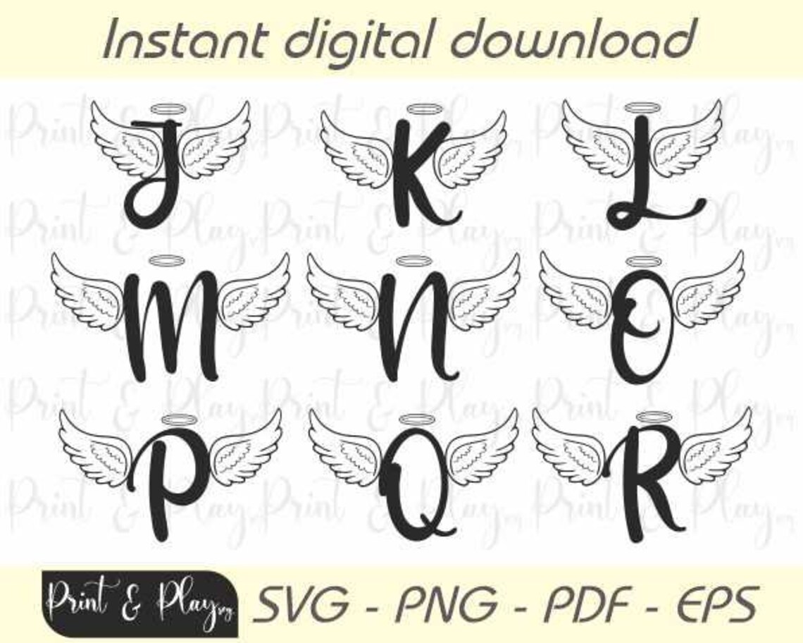 Angel Wings Monogram Alphabet SVG, PNG, PDF, Monogram Frame Alphabet ...
