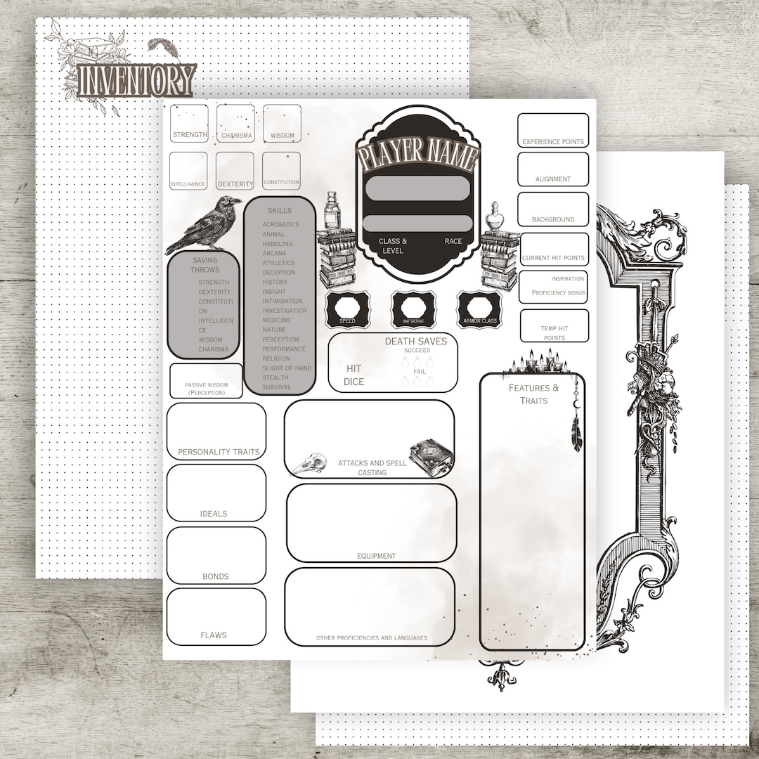 DND CHARACTER SHEET Digital Bundle Download Warlock Theme - Etsy