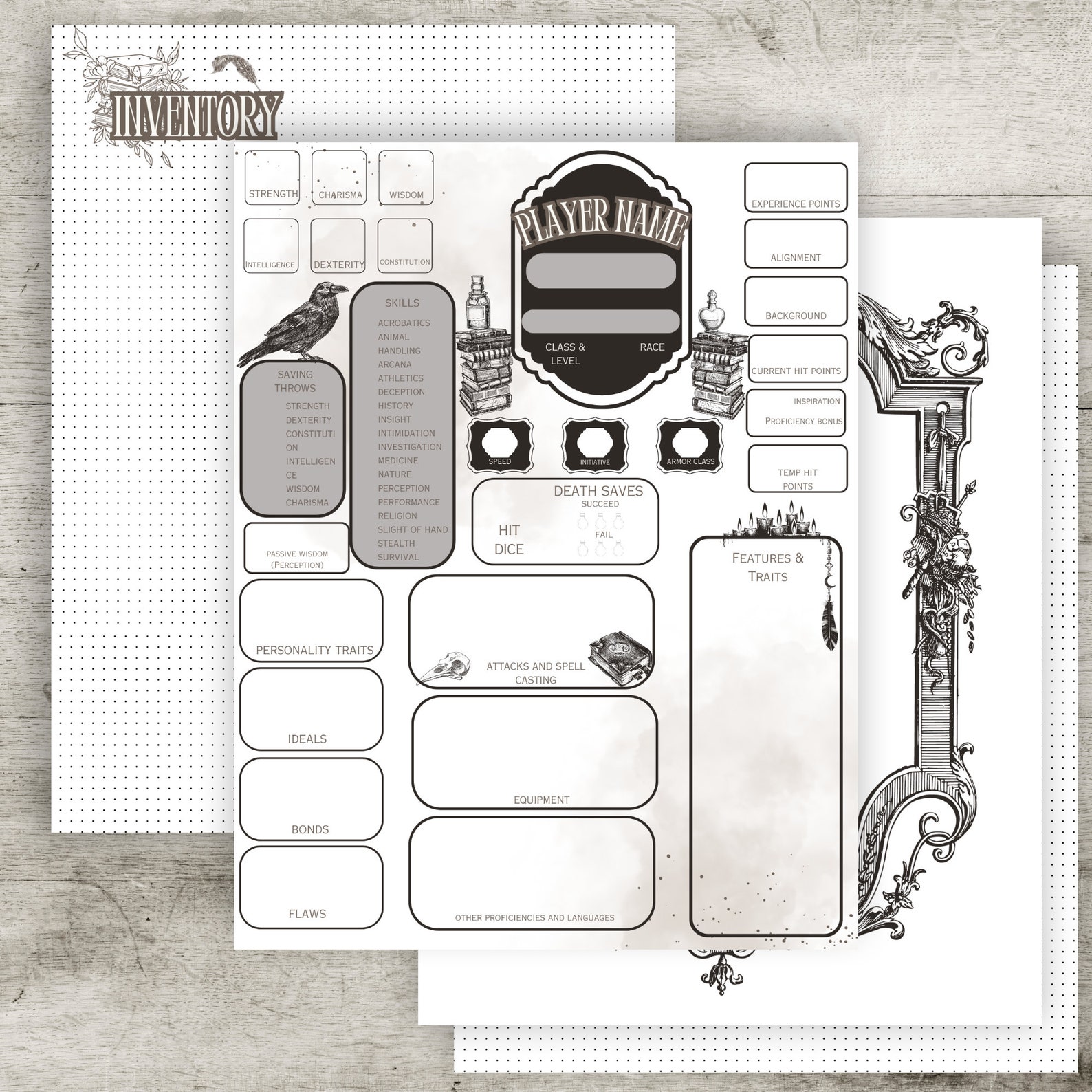 DND CHARACTER SHEET Digital Bundle Download Warlock Theme - Etsy