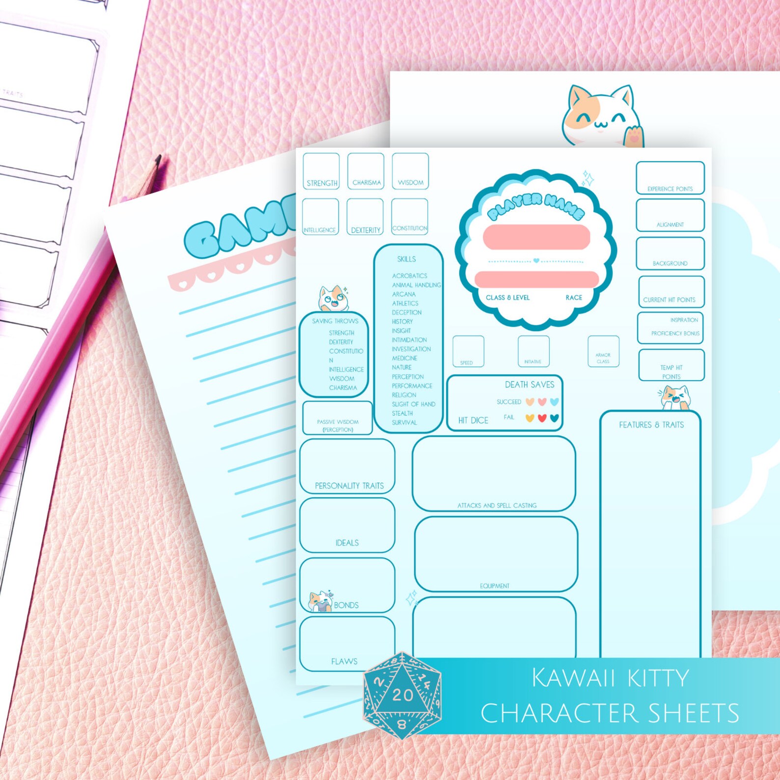 Kawaii Kitty DND Character Sheet Bundle Download - Etsy