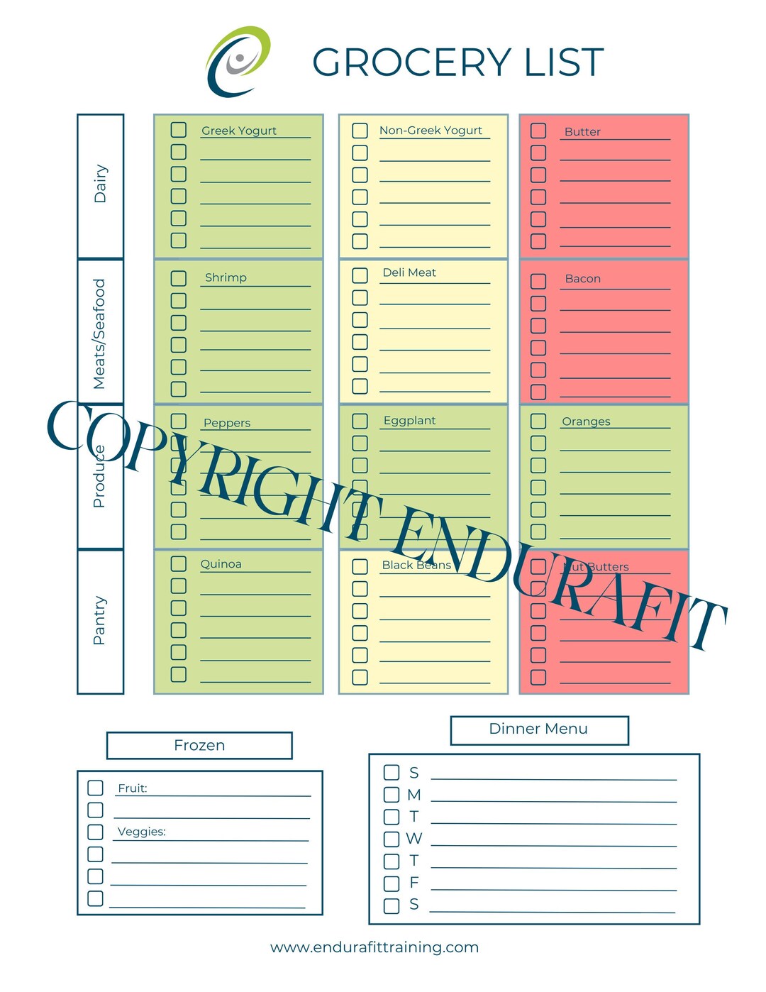 Prefilled Color Coded Grocery Shopping Template - Nutrition Coaching - Etsy