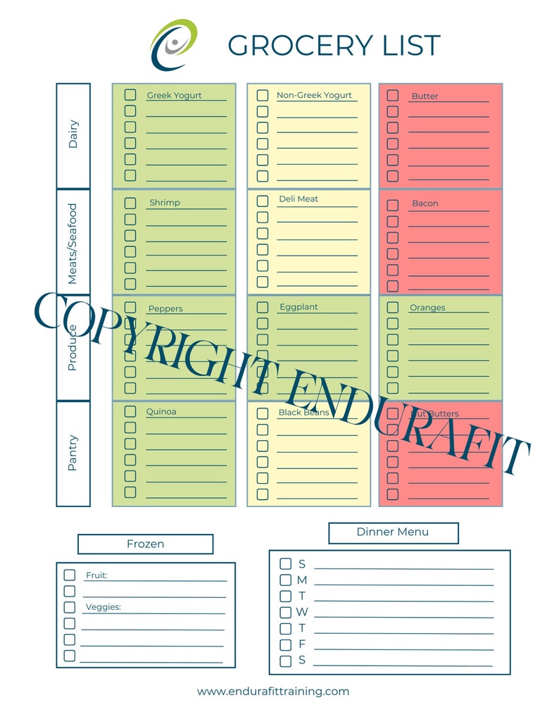 Prefilled Color Coded Grocery Shopping Template - Nutrition Coaching - Etsy