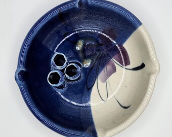 Blue and White Benn & Gallagher Signed Ceramic Pottery Butterfly Flower ...