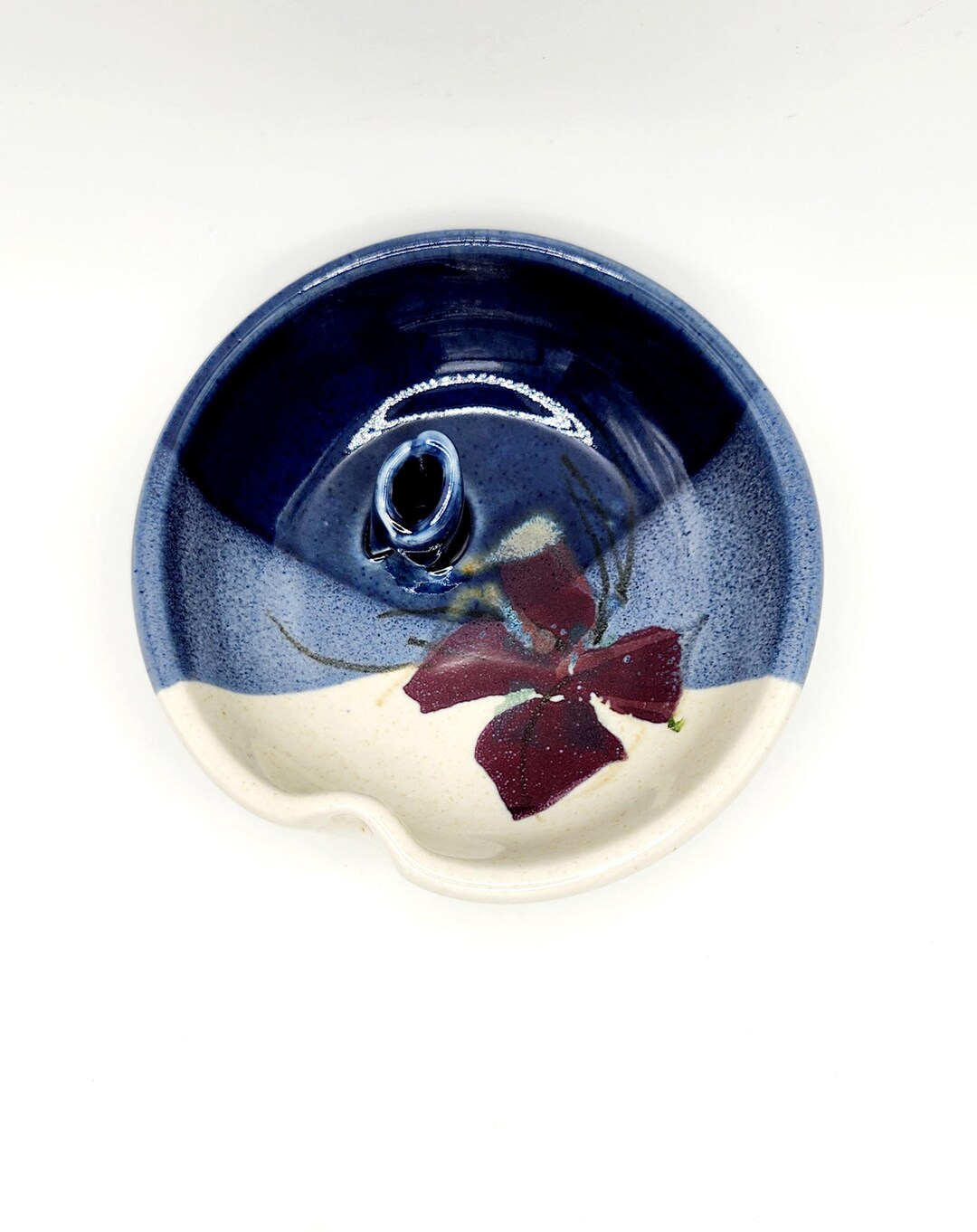 Ikebana Pottery Vase Follette Signed Ikebana Vase Flower Frog Vase Blue ...