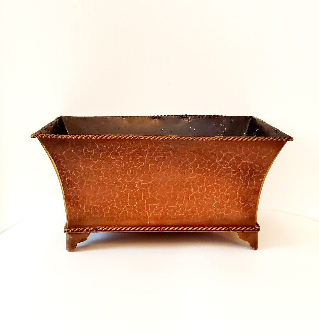 Decorative Tole Bin - Metal Leather-look Trough - Houseplant Metal ...