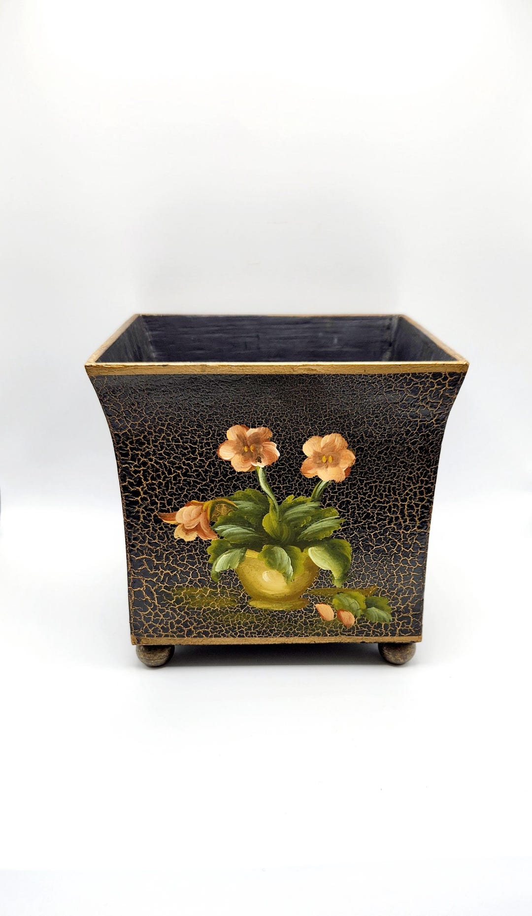 Wooden Cache Pot- Hand Painted Box Planter - Vintage Crackle Wooden ...