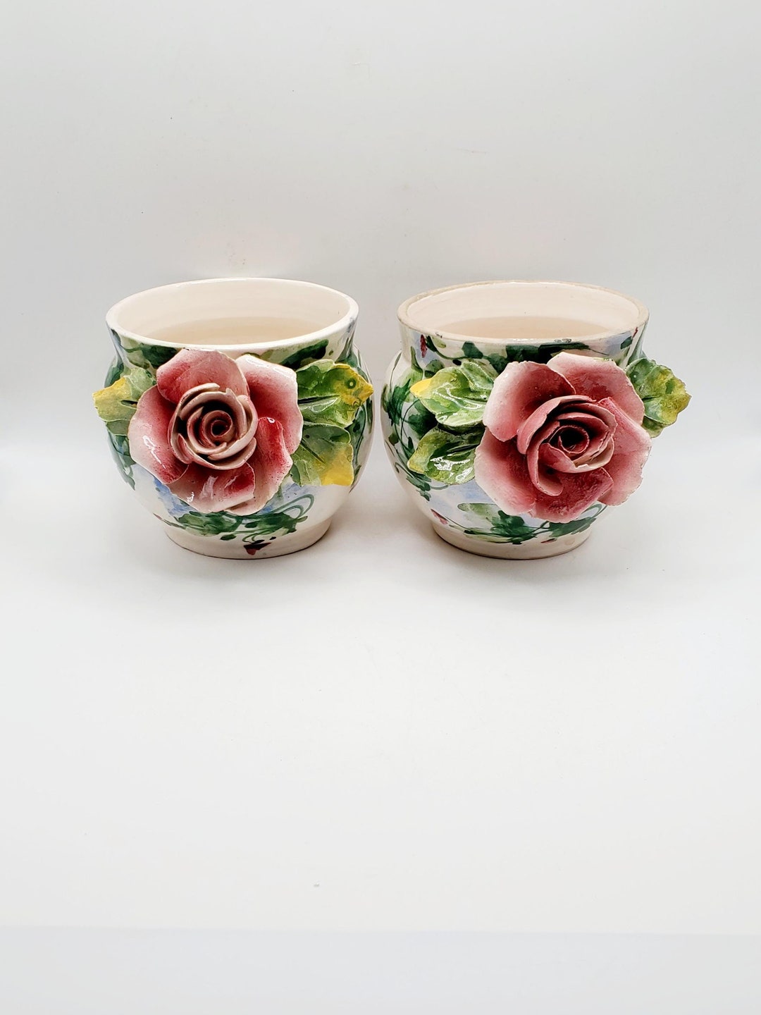 Italian Rose Vases - Sculptured and Hand Painted Rose Vases - Made in ...