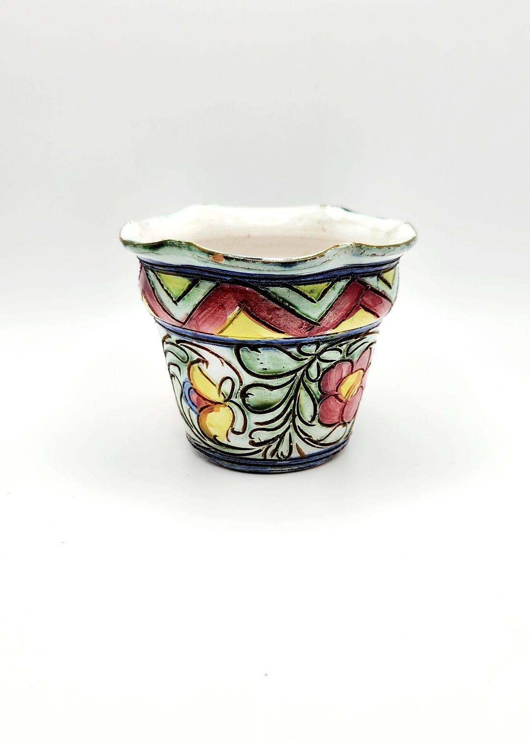 Mini Italian Cache Pot - Vintage Hand Painted Cache Pot - Small Pottery ...