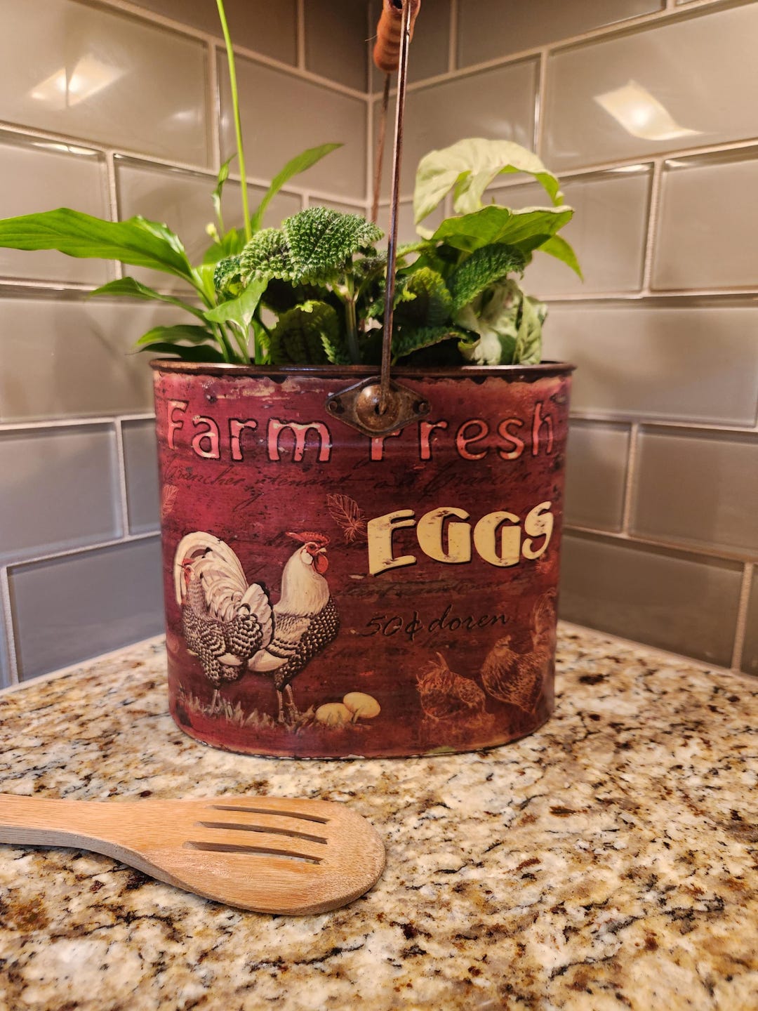 Farmhouse Fresh Eggs Planter - Farm Metal Bucket Indoor Garden - Rustic ...