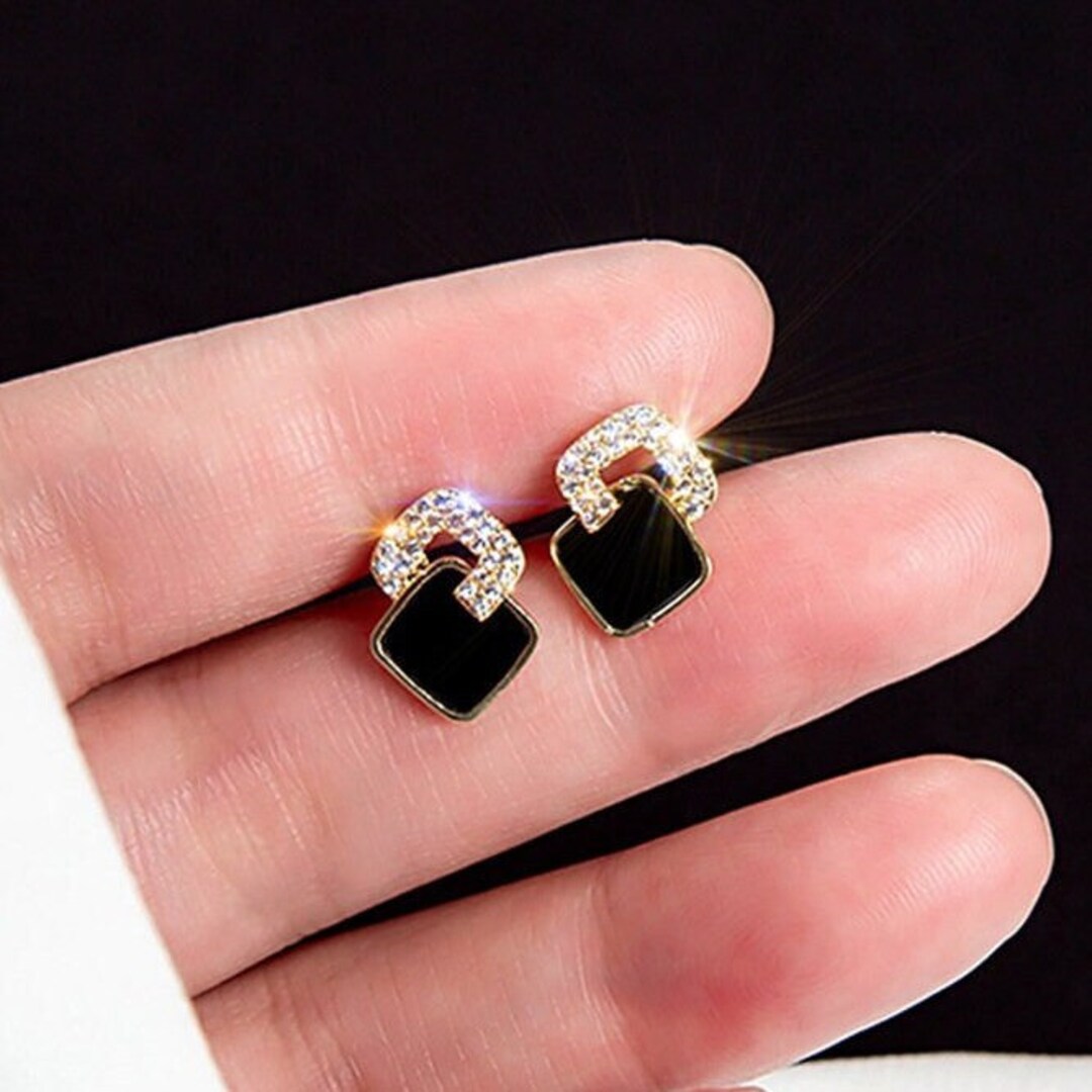 Black Square Earrings Made in Sterling Silver Black Stud - Etsy UK