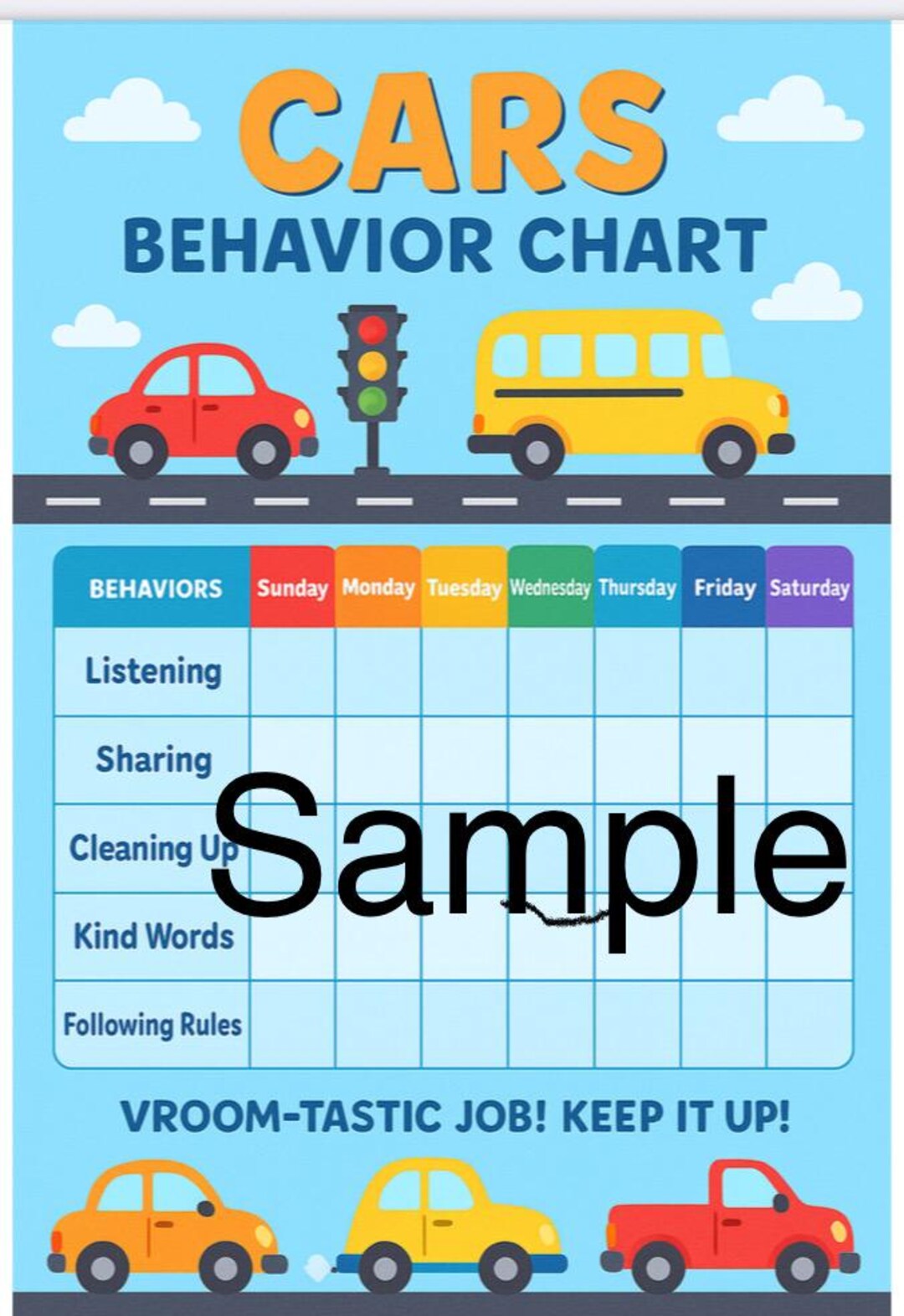Cars Behavior Chart: Kids Vehicle Theme Reward Tracker (PDF) - Etsy UK