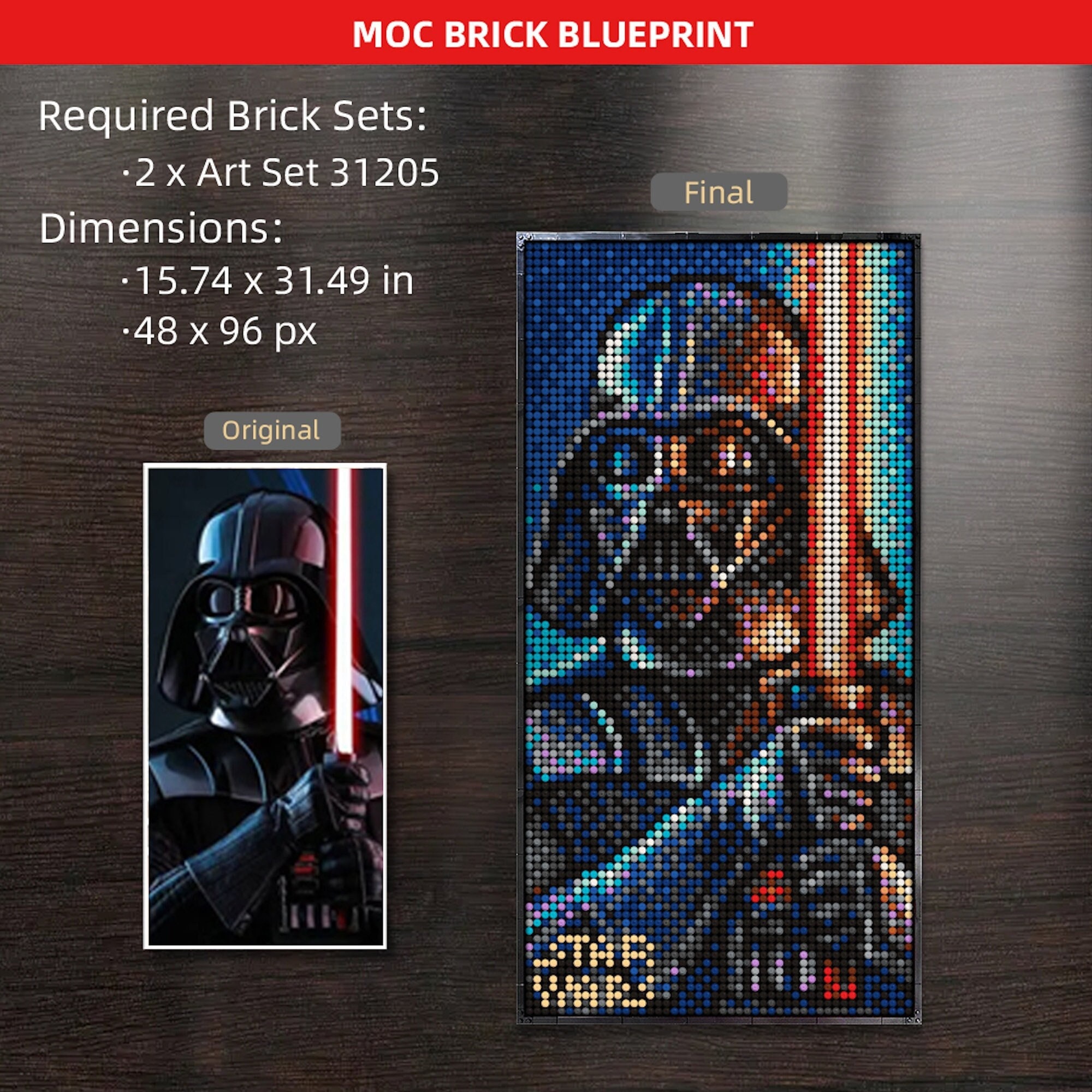 MOC Brick Blueprint of Darth Vader Original Portrait Art Work Made With ...