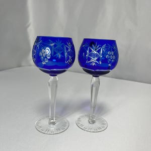 Vintage Bohemian Blue Cut Crystal Set of 2 Wine Glasses - Etsy