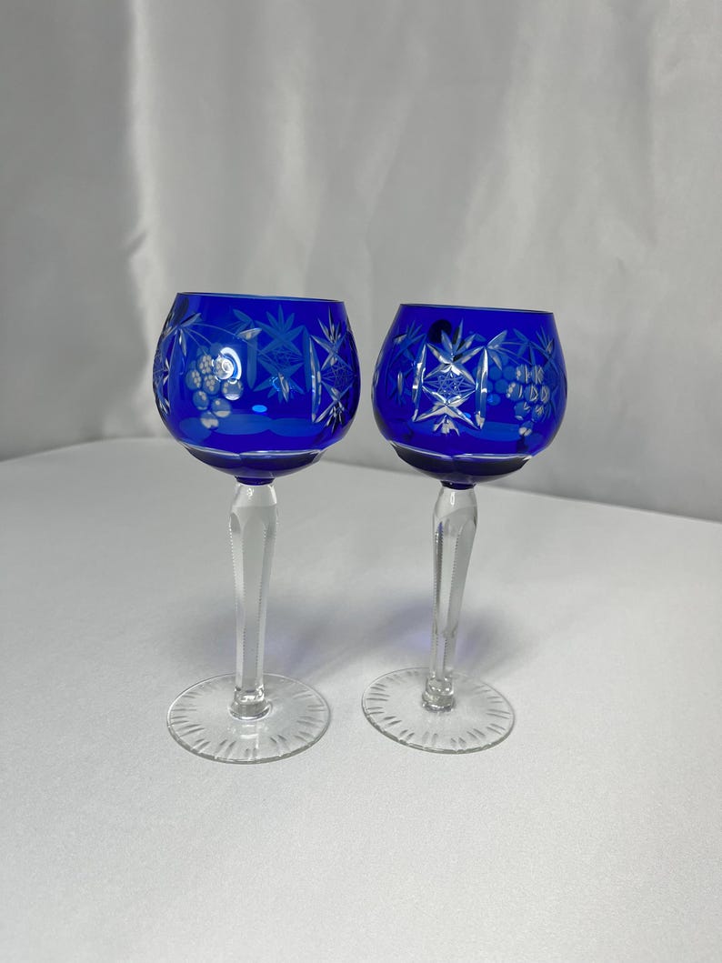 Vintage Bohemian Blue Cut Crystal Set of 2 Wine Glasses - Etsy