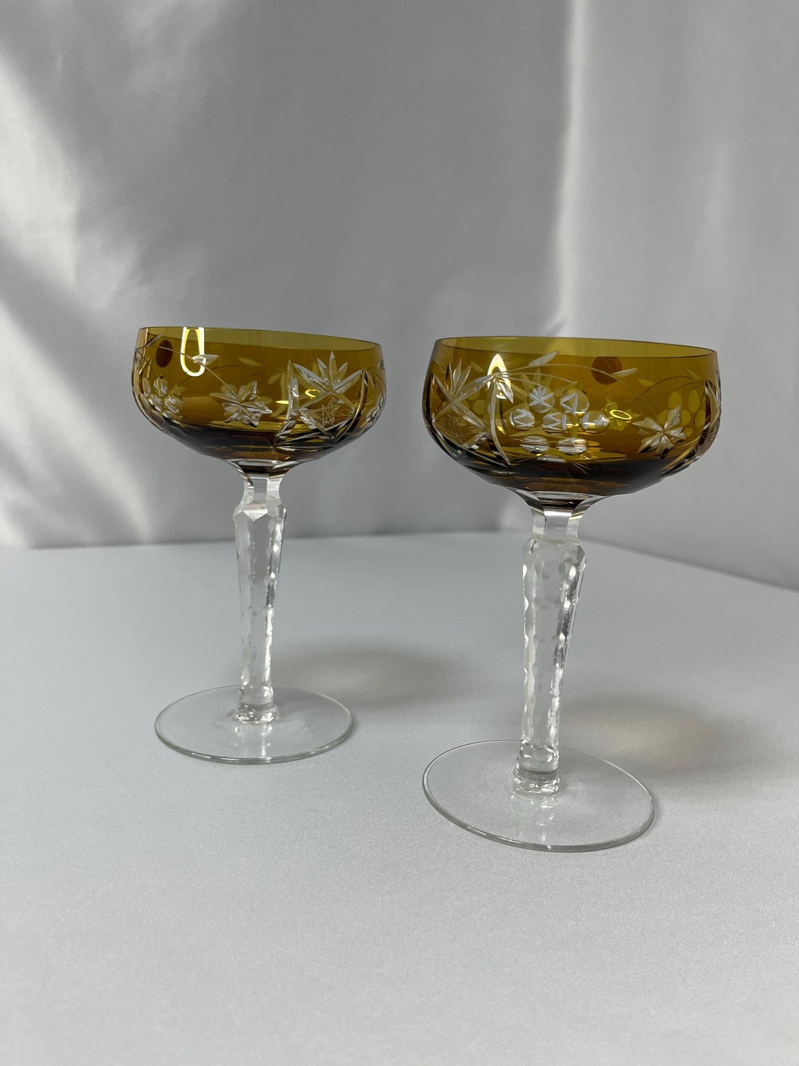 Vintage Bohemian Amber Cut Crystal Set of 2 Champagne Desert Glasses - Etsy