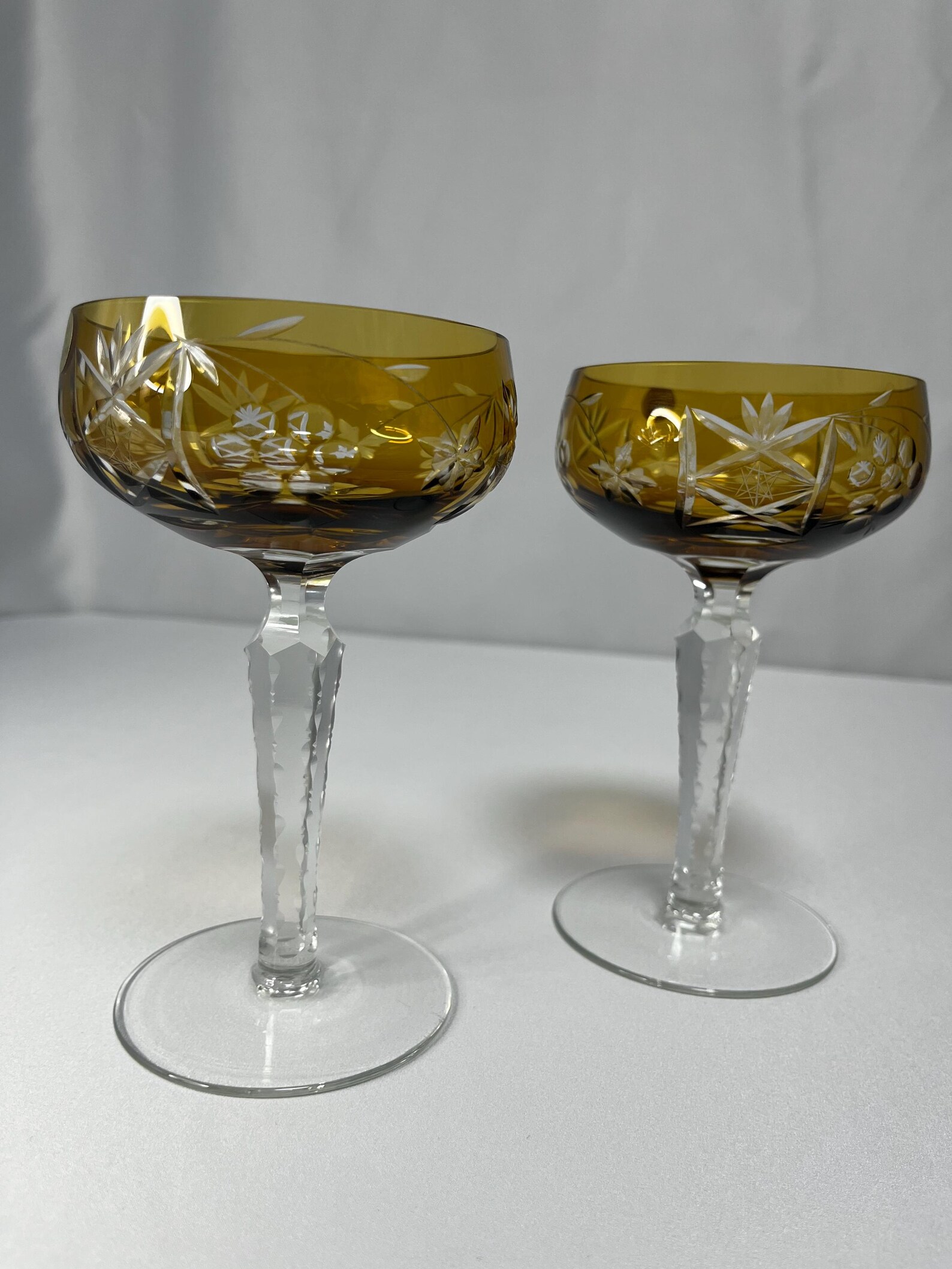 Vintage Bohemian Amber Cut Crystal Set of 2 Champagne Desert Glasses - Etsy