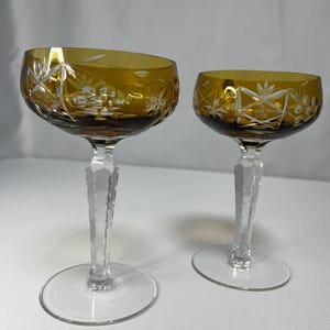 Vintage Bohemian Amber Cut Crystal Set of 2 Champagne Desert Glasses - Etsy