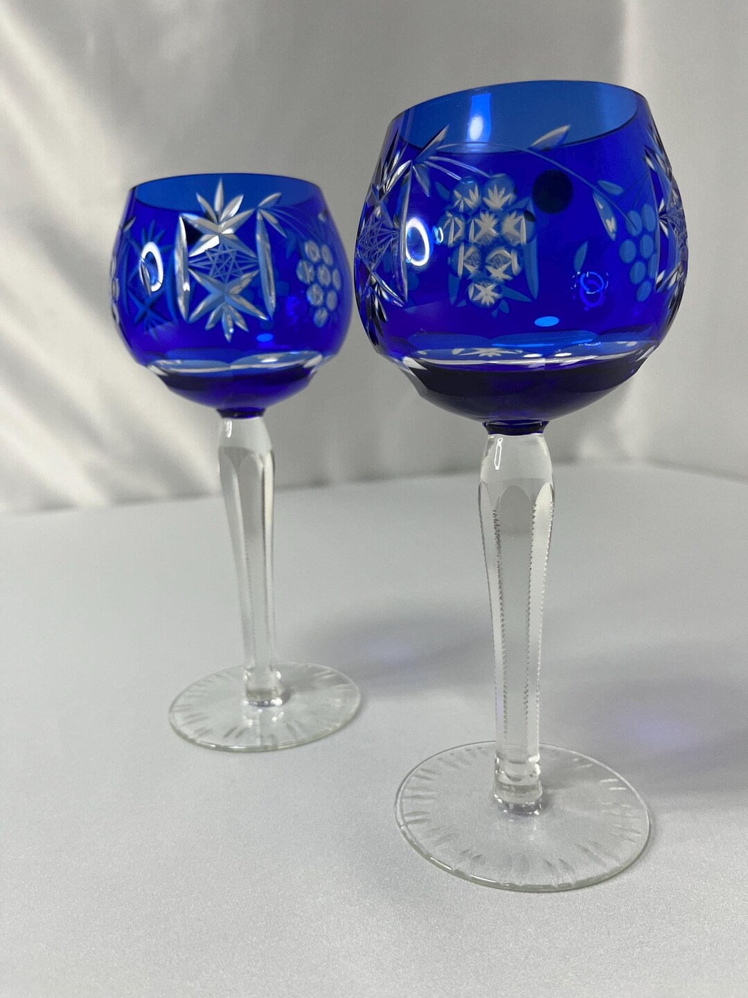 Vintage Bohemian Blue Cut Crystal Set of 2 Wine Glasses - Etsy