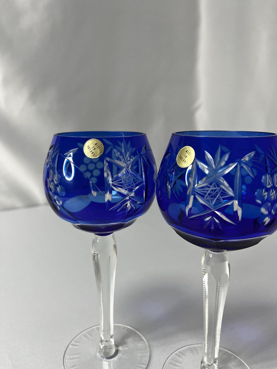 Vintage Bohemian Blue Cut Crystal Set of 2 Wine Glasses - Etsy