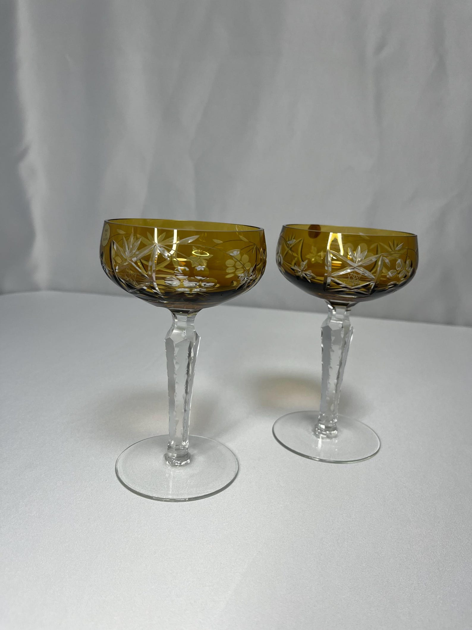 Vintage Bohemian Amber Cut Crystal Set of 2 Champagne Desert Glasses - Etsy