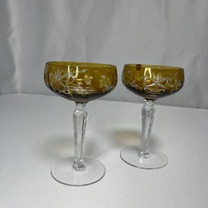 Vintage Bohemian Amber Cut Crystal Set of 2 Champagne Desert Glasses - Etsy