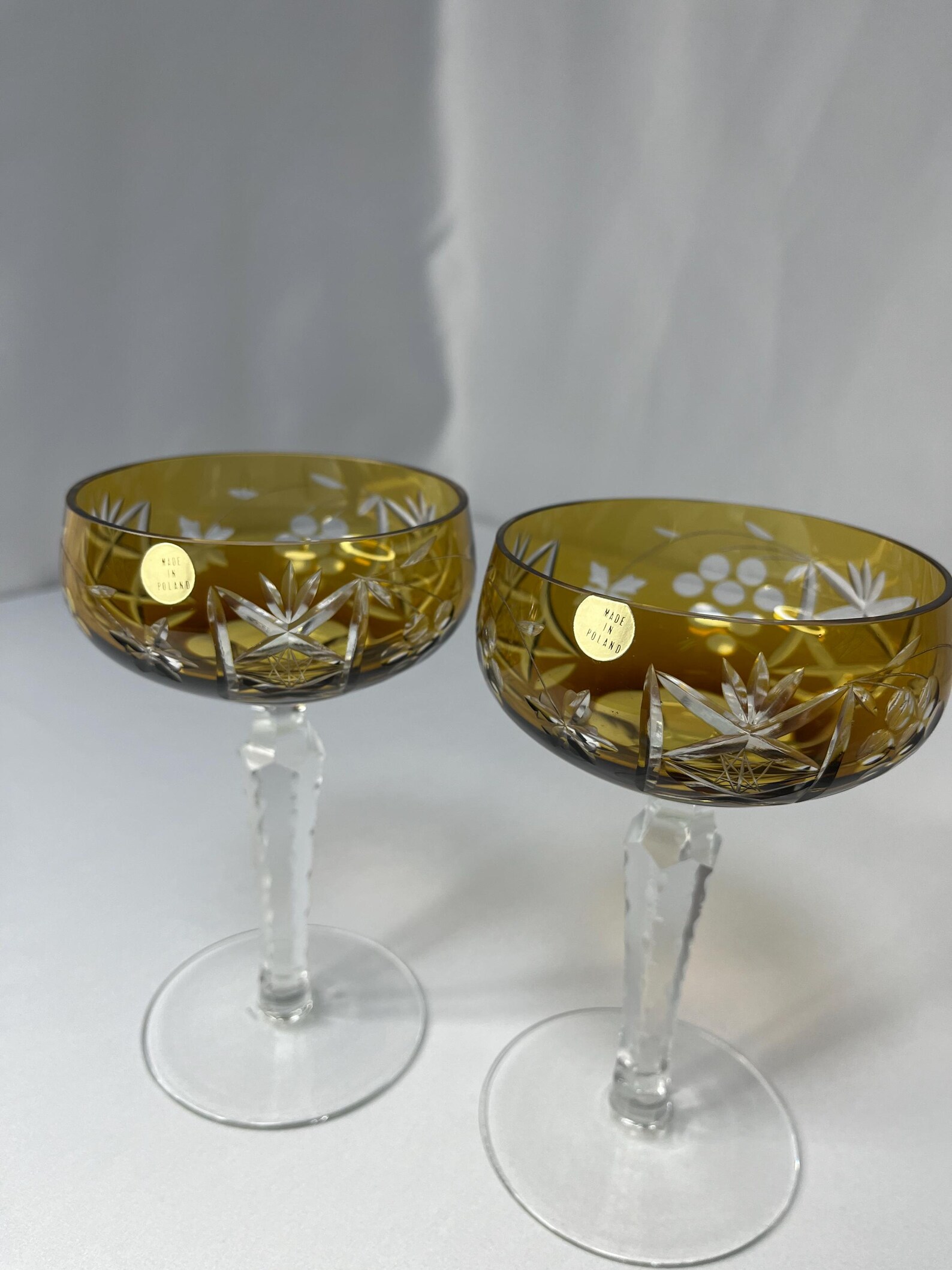 Vintage Bohemian Amber Cut Crystal Set of 2 Champagne Desert Glasses - Etsy