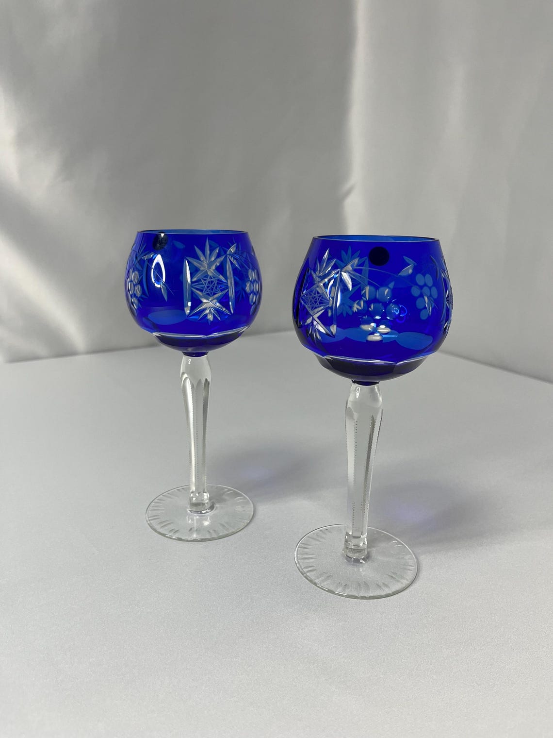 Vintage Bohemian Blue Cut Crystal Set of 2 Wine Glasses - Etsy