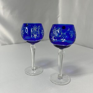 Vintage Bohemian Blue Cut Crystal Set of 2 Wine Glasses - Etsy