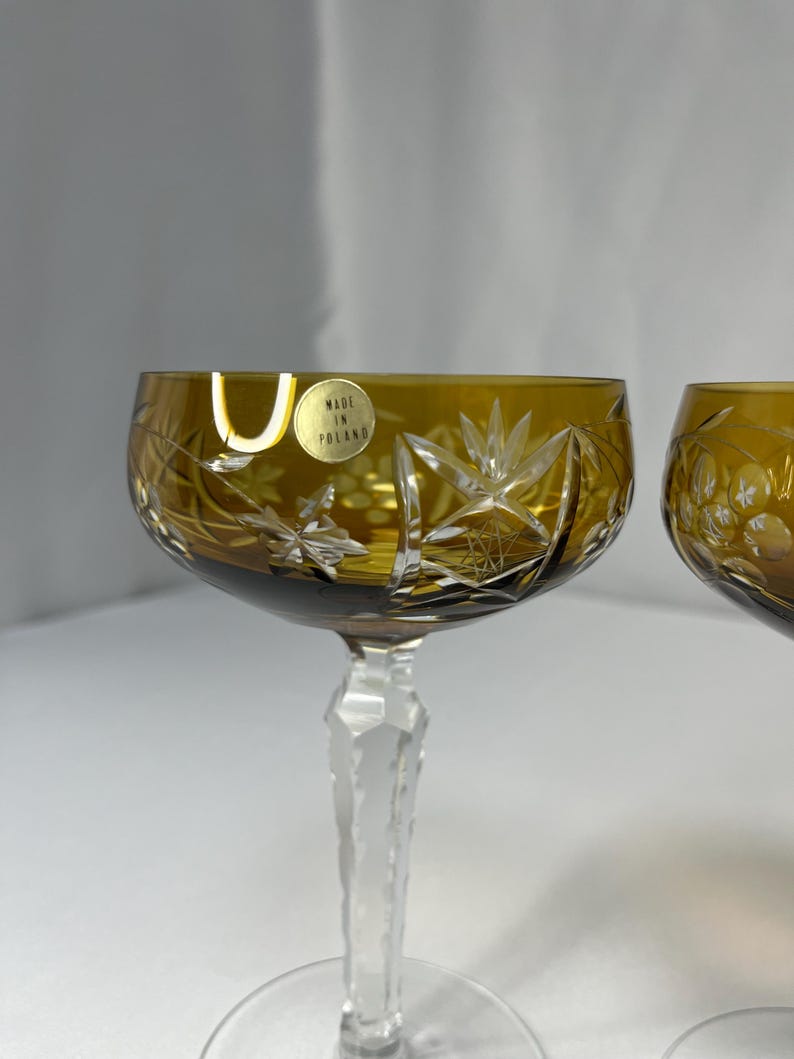 Vintage Bohemian Amber Cut Crystal Set of 2 Champagne Desert Glasses - Etsy