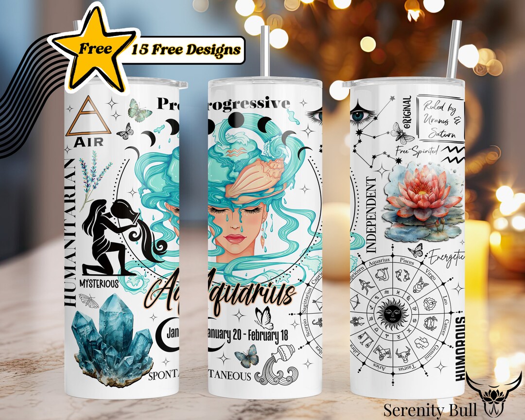 Aquarius Zodiac Tumbler Wrap: Seamless Sublimation Design (digital ...