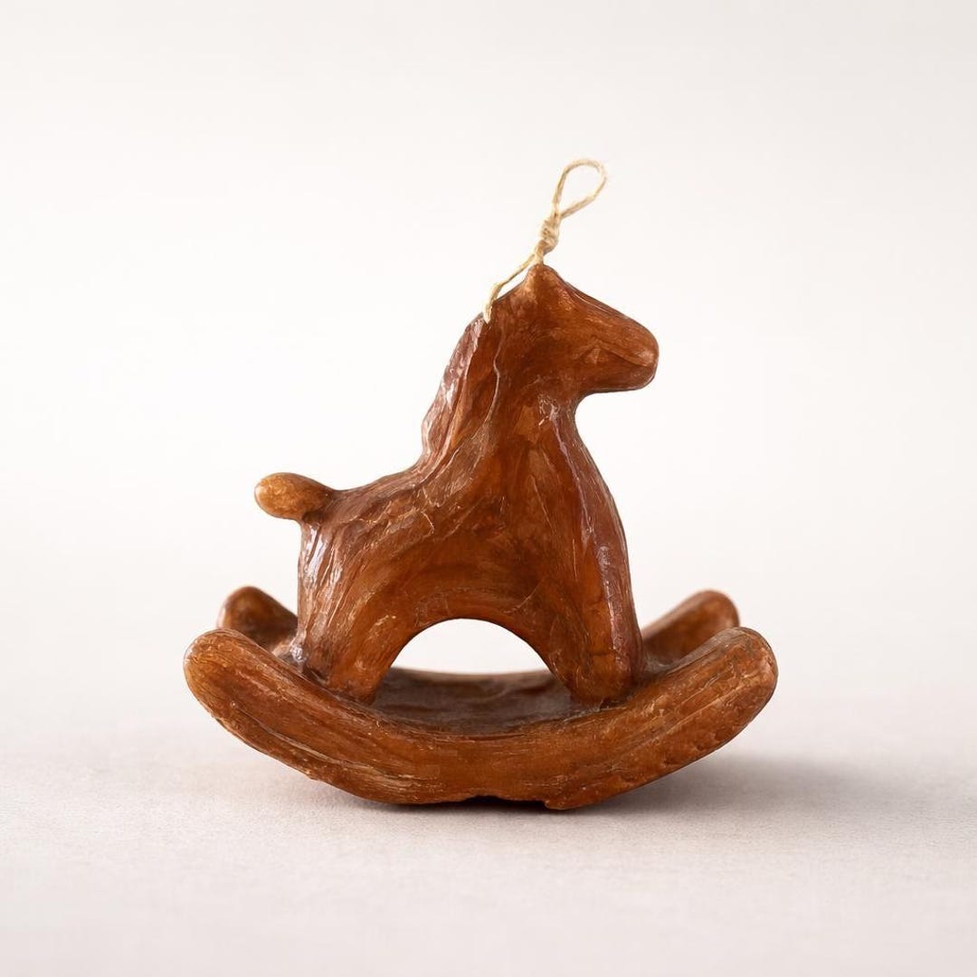 Vintage Rocking Horse Candle | Wood Effect Wax Sculpture | Handcrafted ...