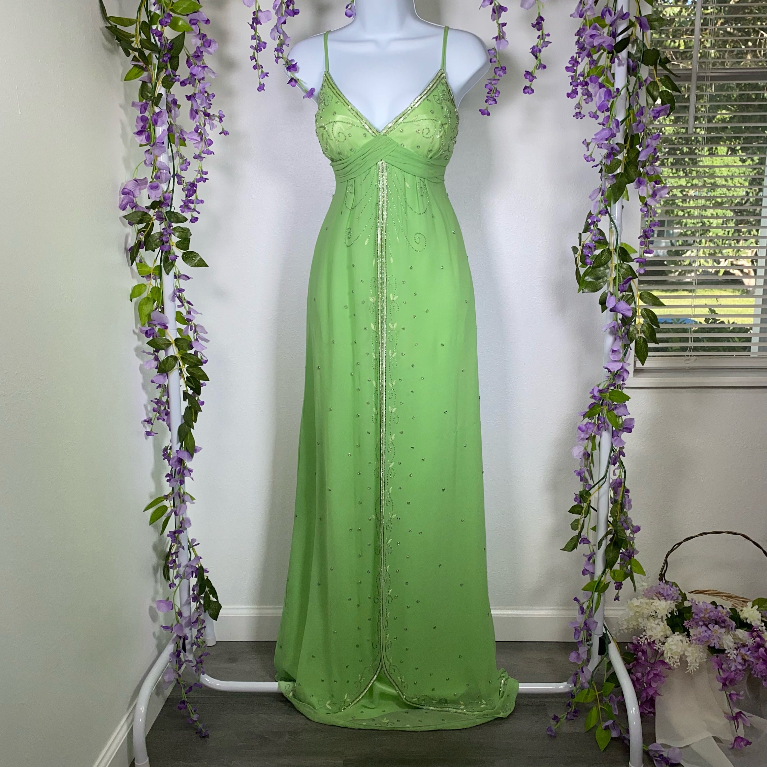 Vintage Y2K Green Silk Beaded Fairy Prom Dress - Etsy