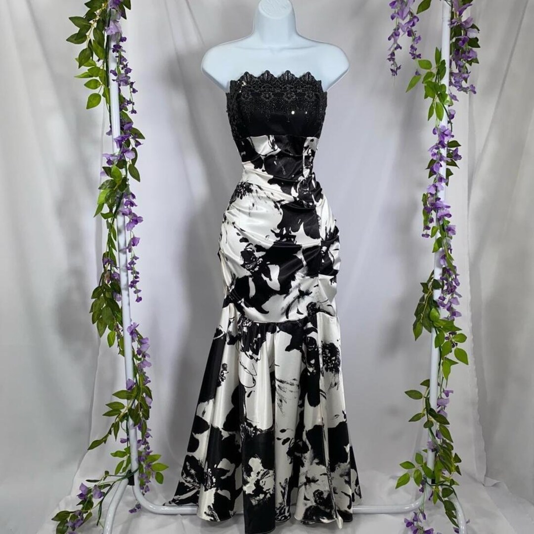 Vintage Y2K Black and White Strapless Goth Mermaid Prom Dress - Etsy