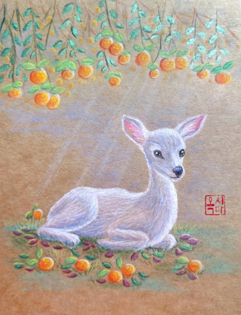 A Deer in Jeju Island , Dessin, Oeuvre Originale, Crayon, Cerf, Deer ...
