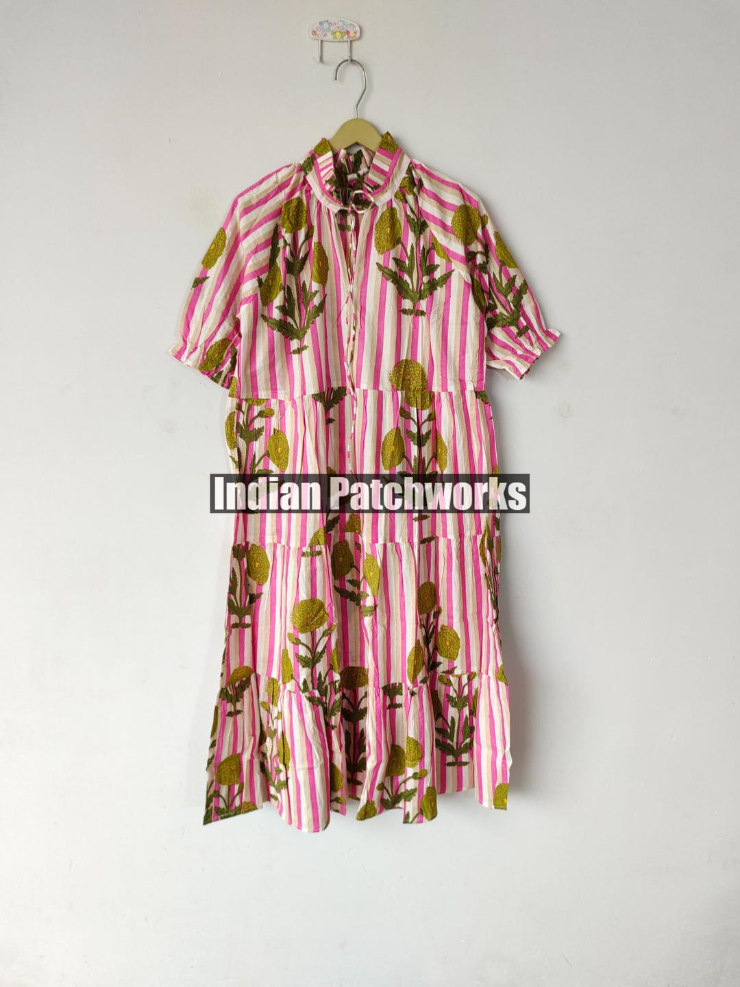 Summer Cotton Block Print Midi Mini Women Girls Dress,deep Neck With ...