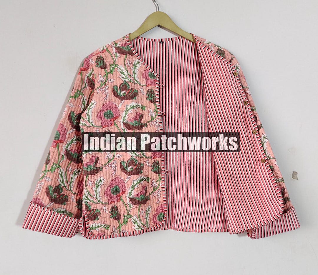 Cotton Quilted Jacket, Reversible Jacket Handmade Cotton Floral Jacket ...